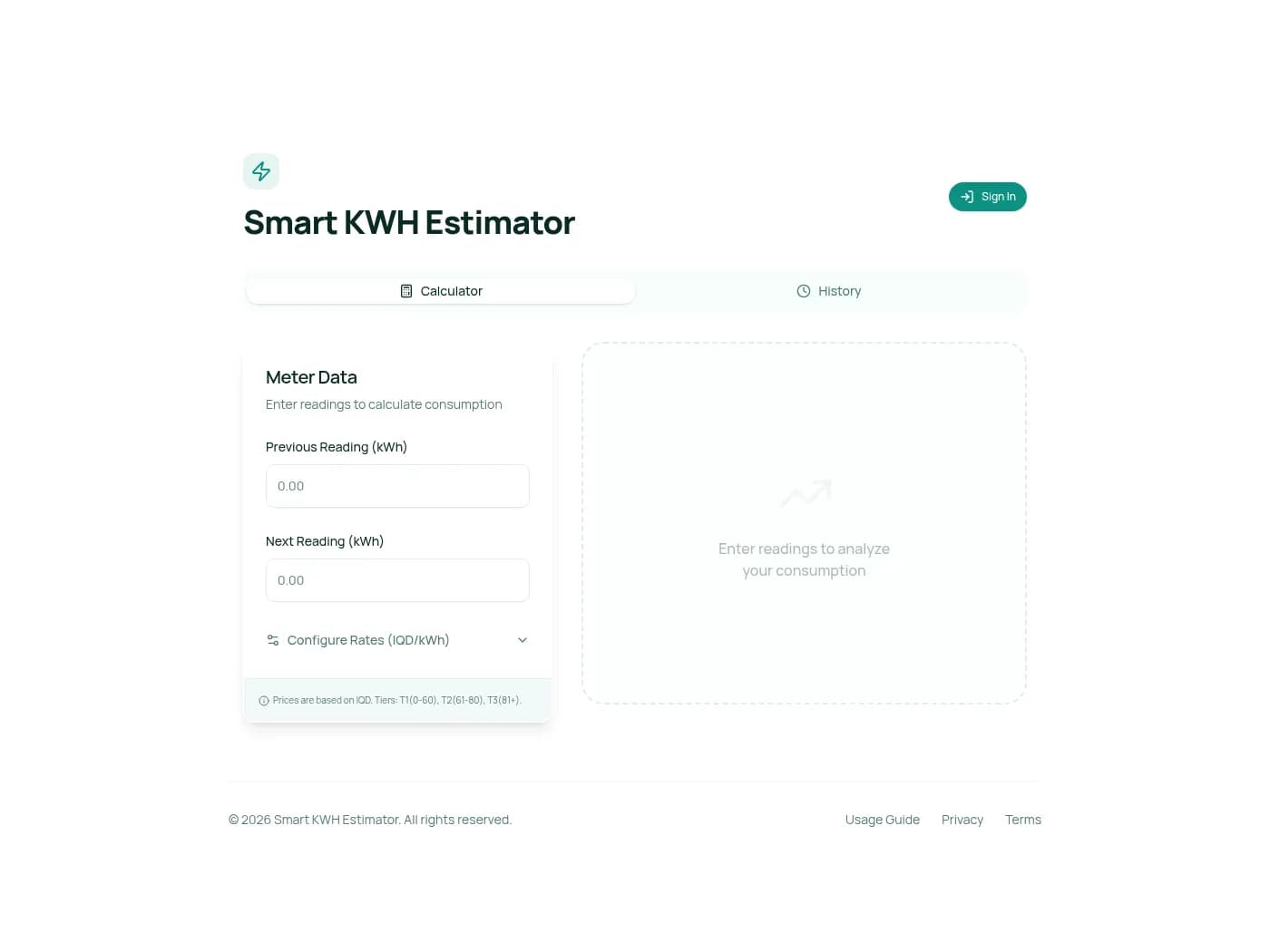 Smart KWH Cost Estimator
