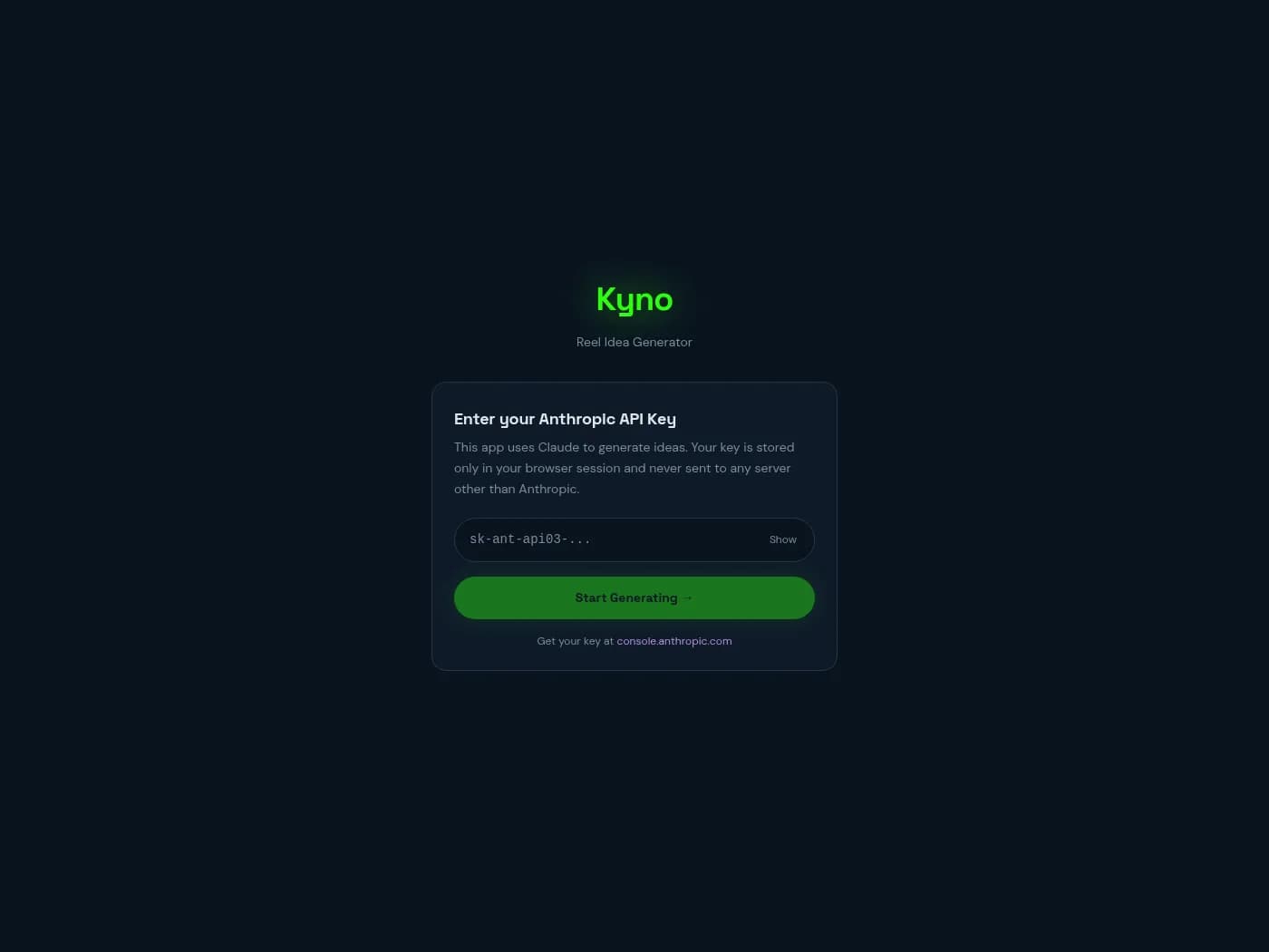 Kyno Reel Idea Generator
