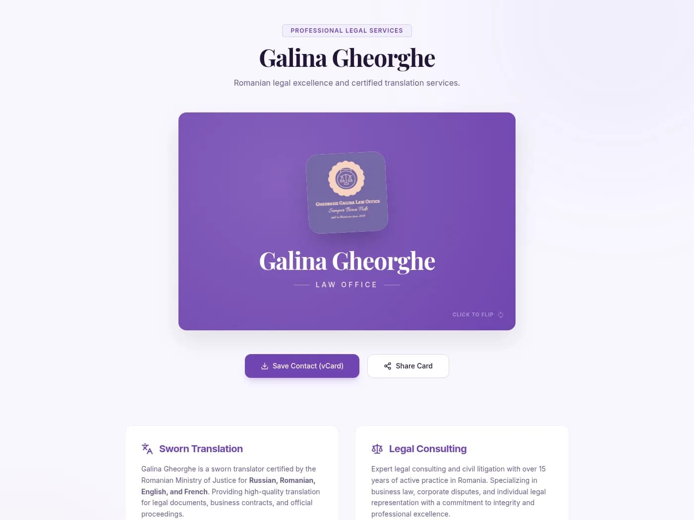 Galina Gheorghe Law Card