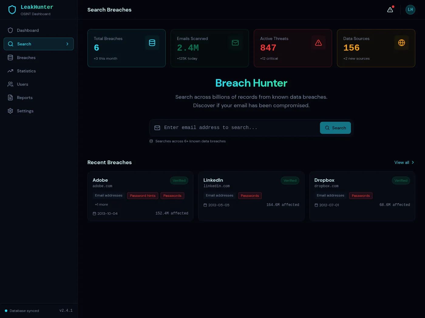 LeakHunter OSINT Dashboard
