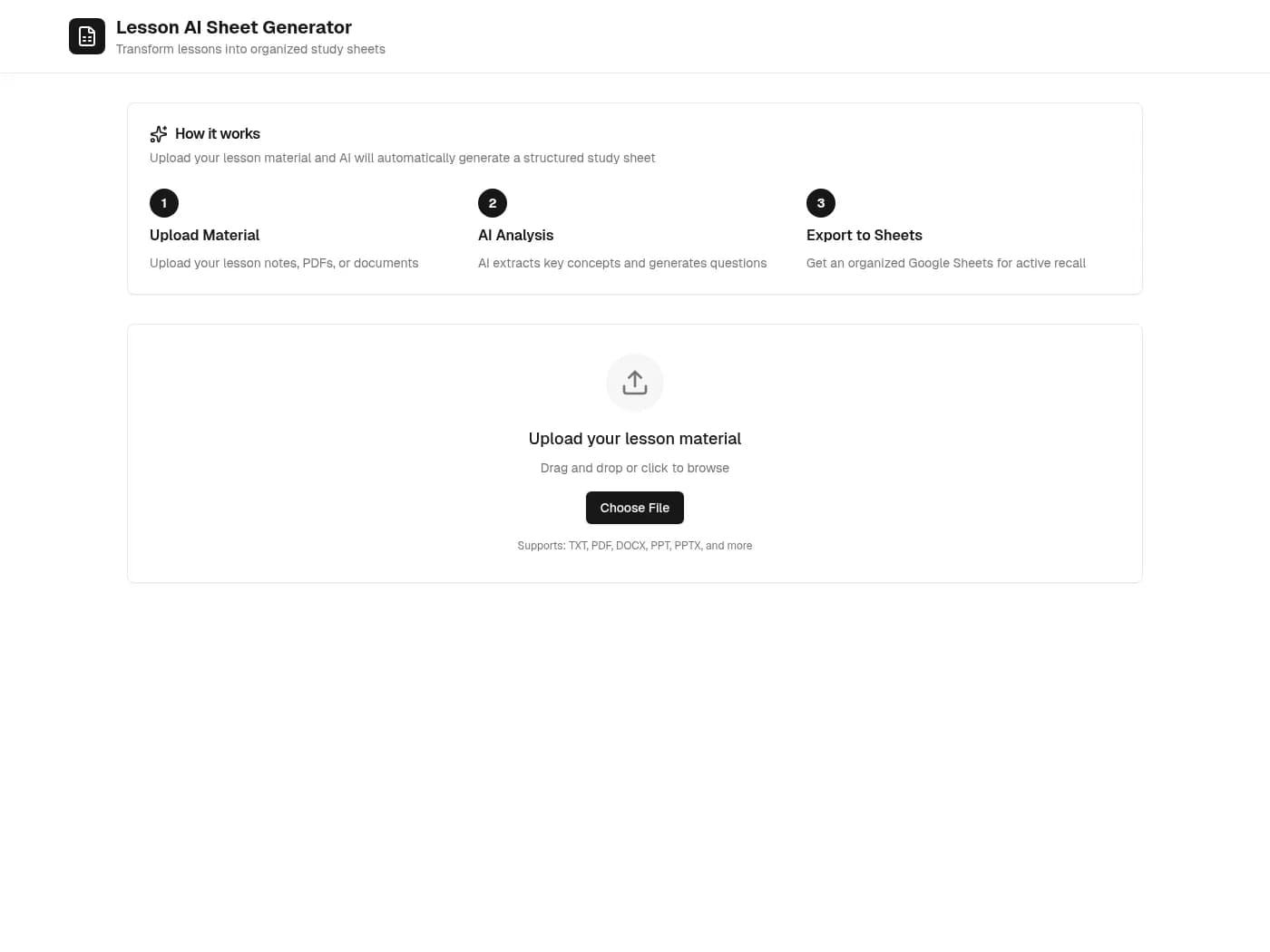 Lesson AI Sheet Generator