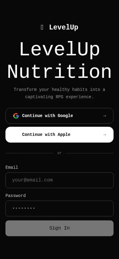 LevelUp Nutrition RPG App