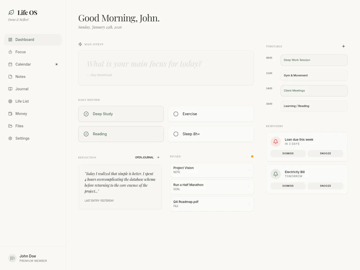Life OS — Focus & Reflect