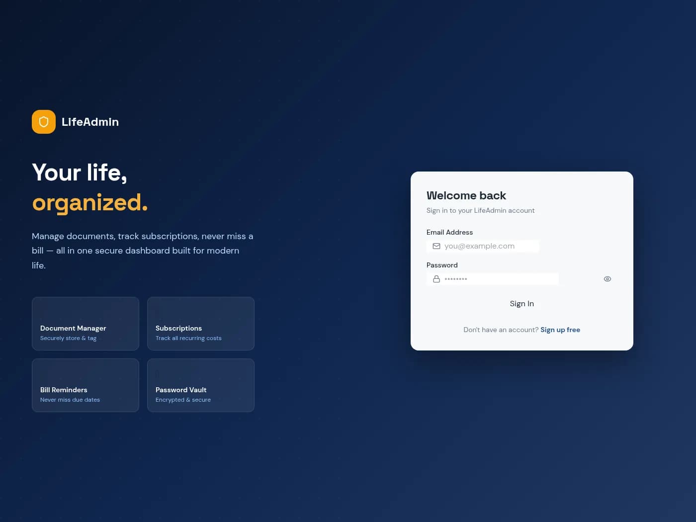 LifeAdmin Dashboard