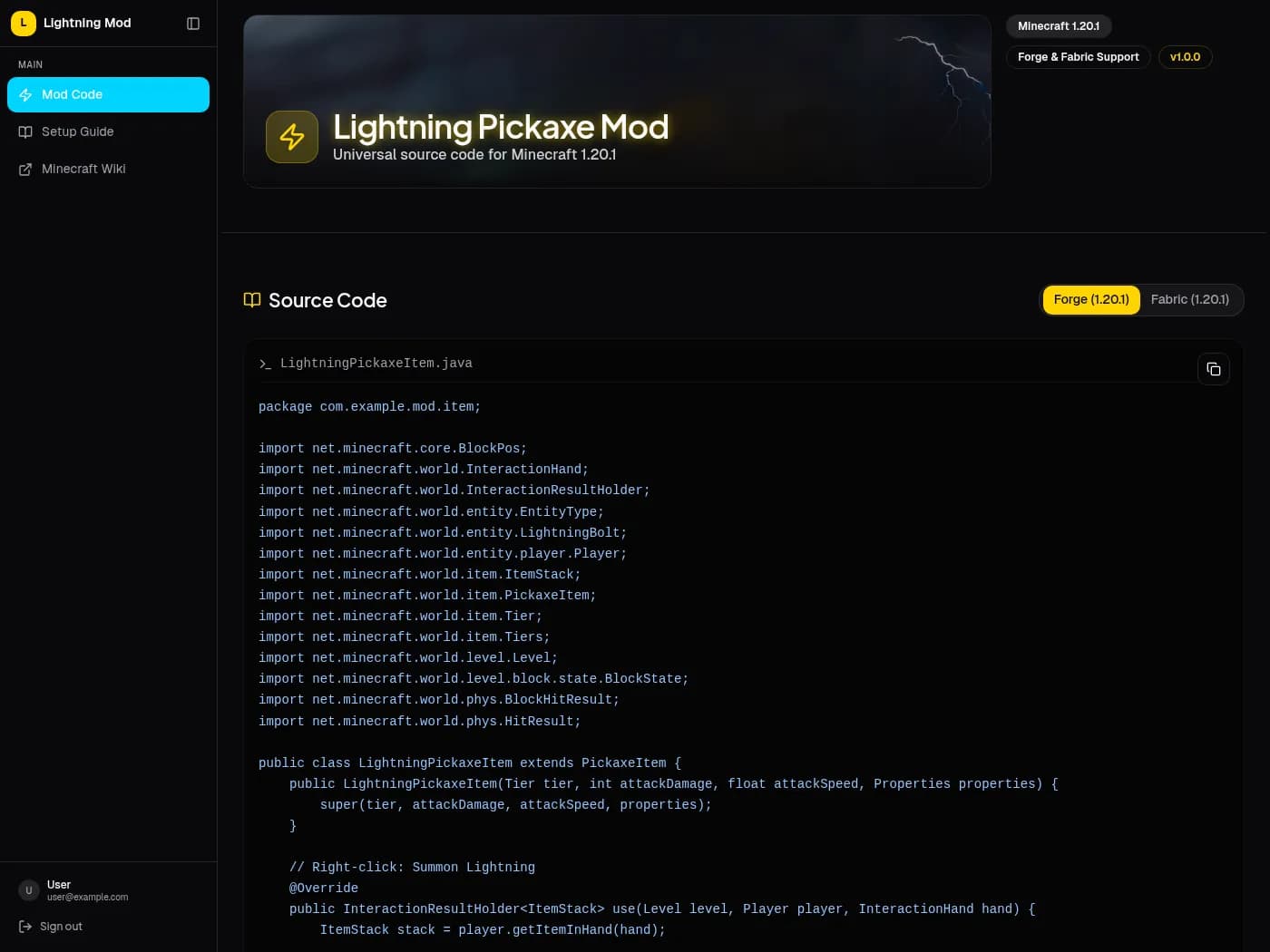Lightning Pickaxe Mod
