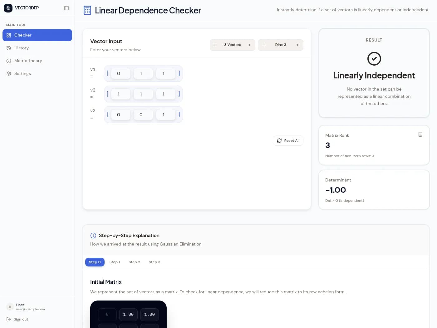 Linear Dependence Checker