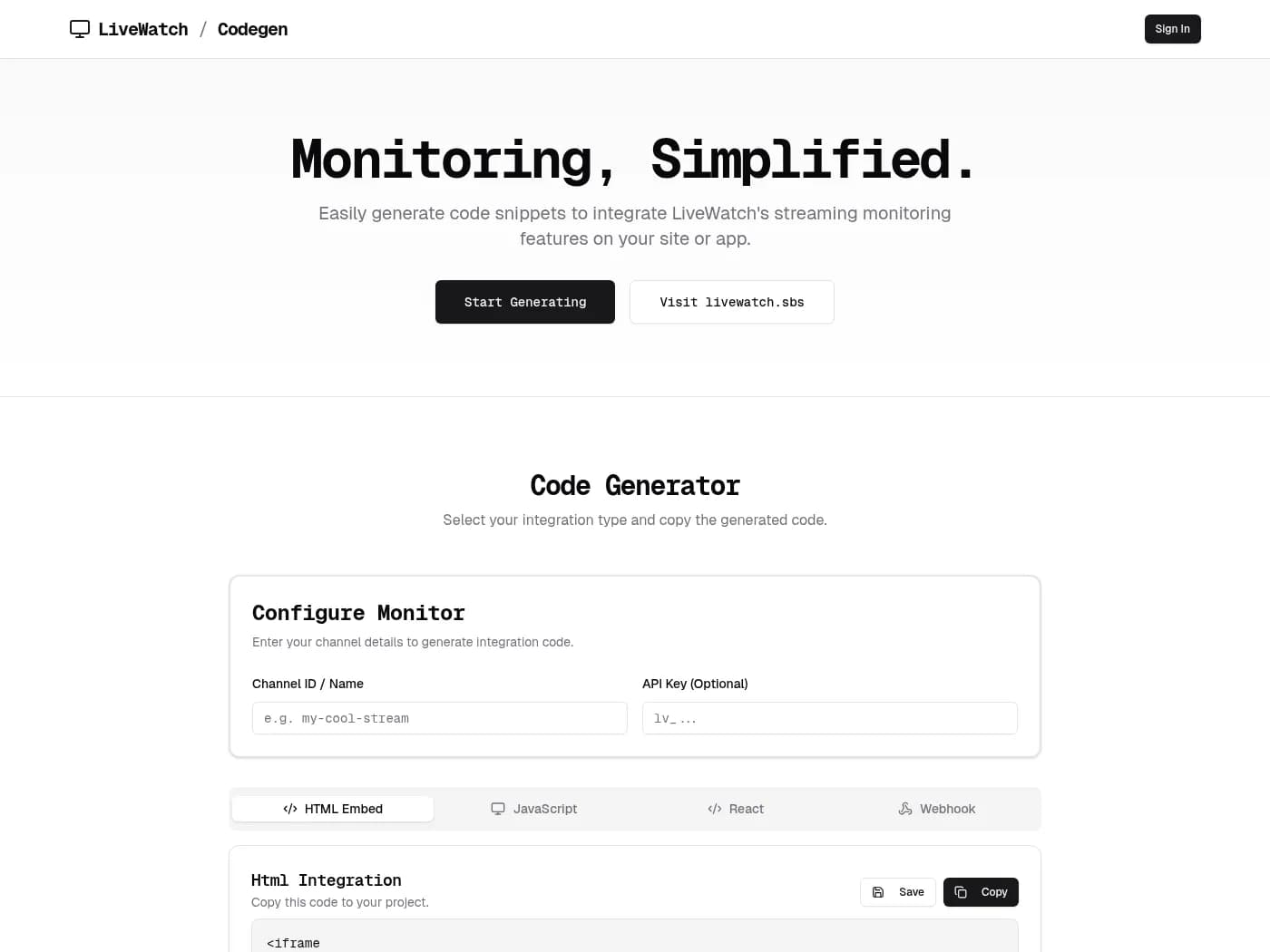 LiveWatch Generator
