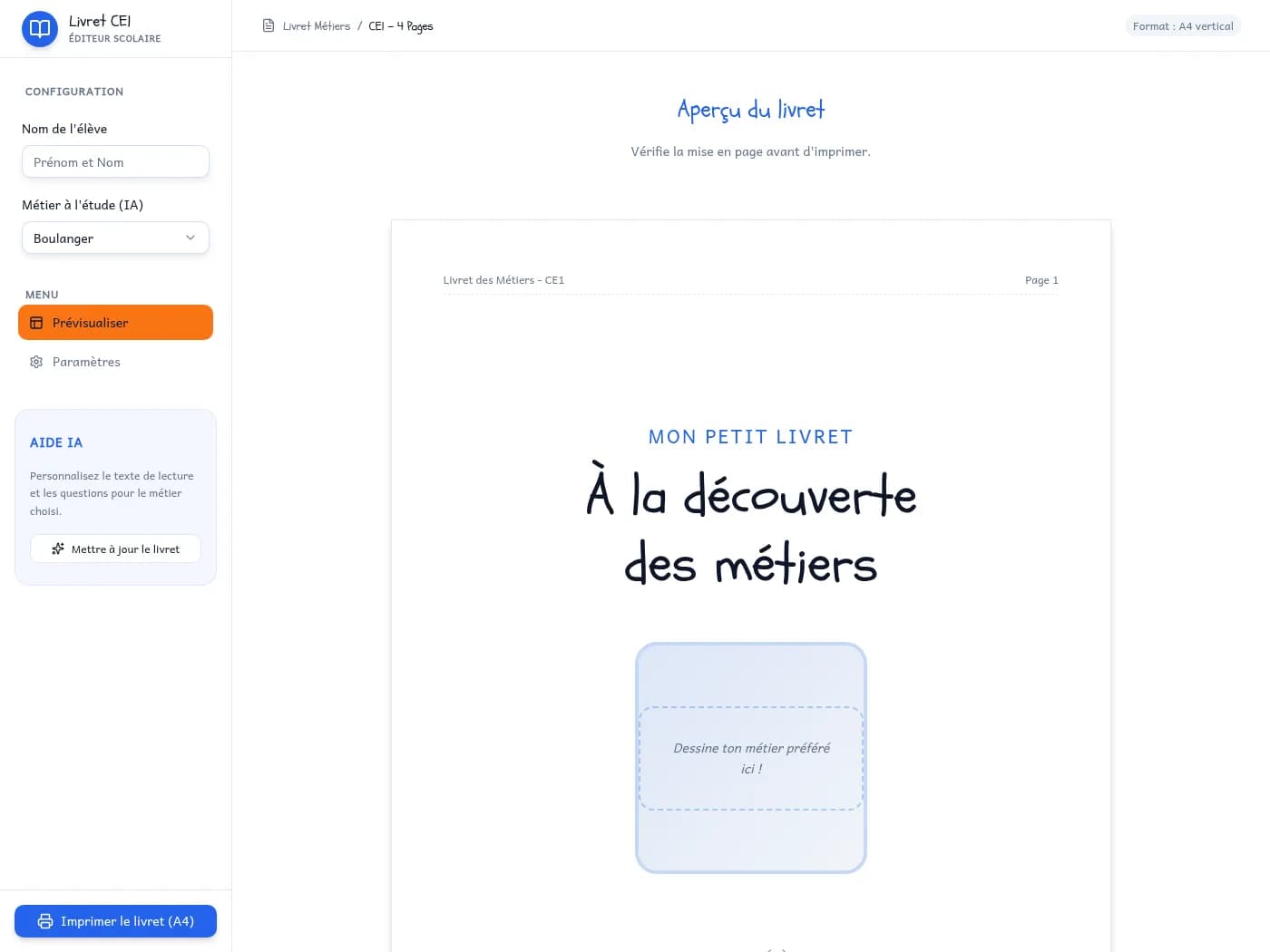 Livret Métiers CE1