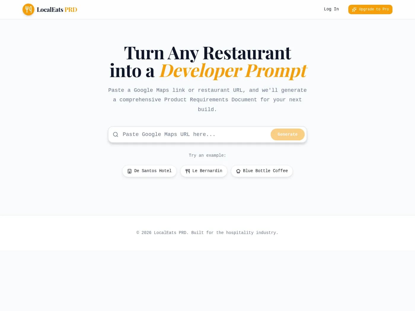 Local Eats PRD Generator