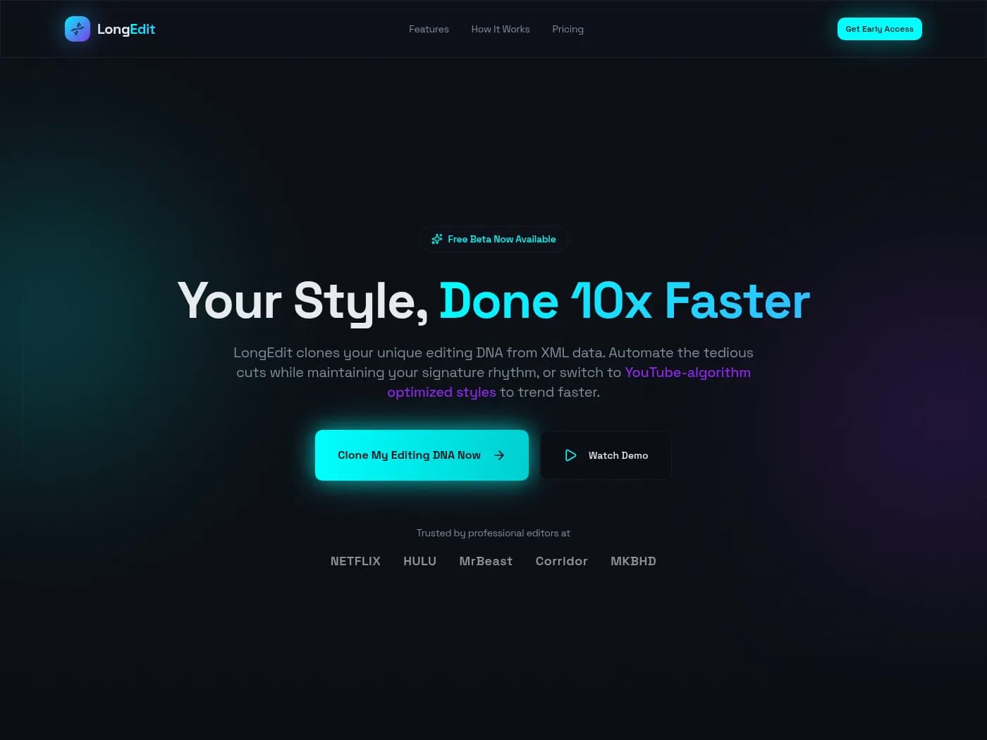 LongEdit Landing Page