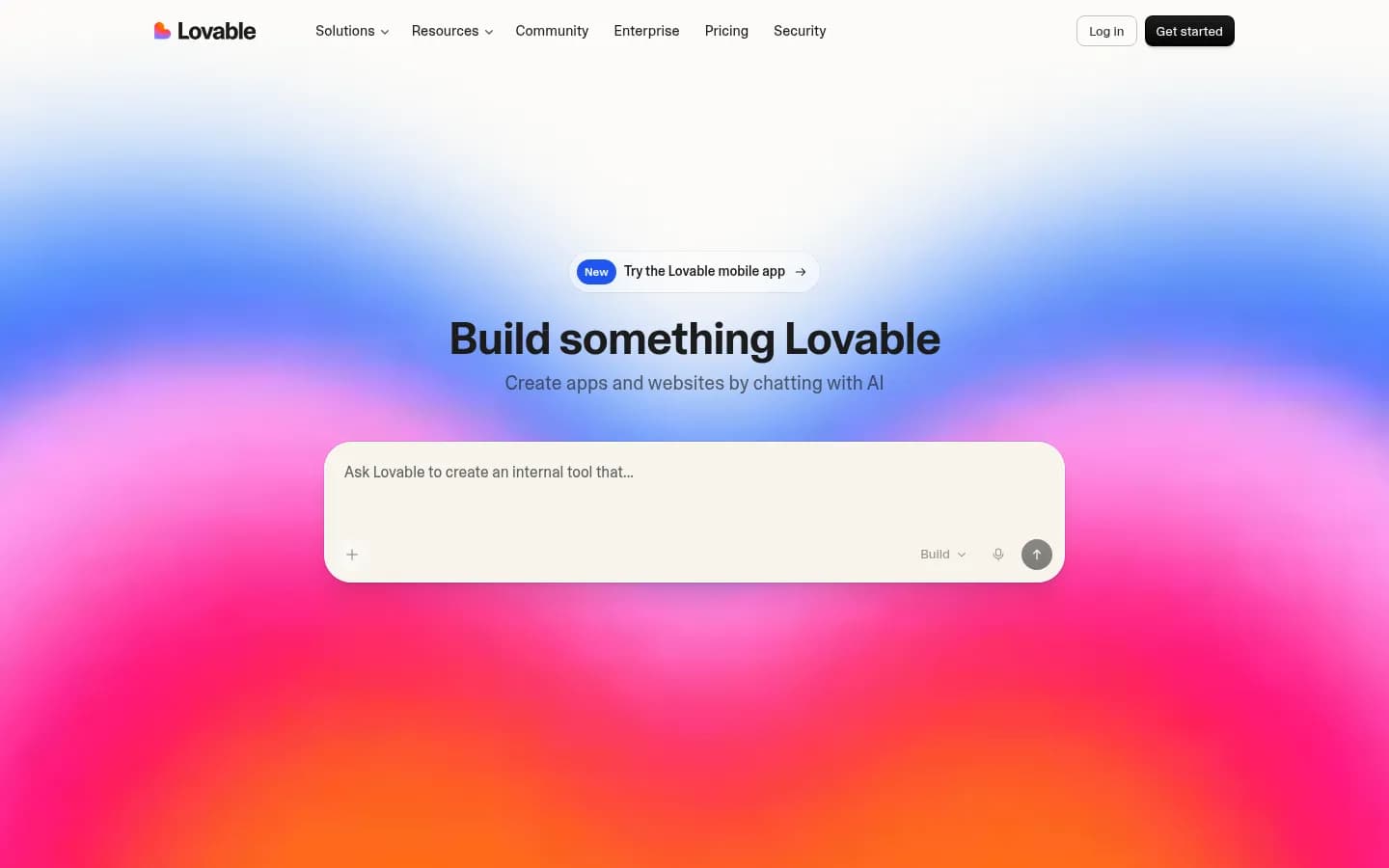 Lovable landing page — AI-native app builder that generates apps from descriptions