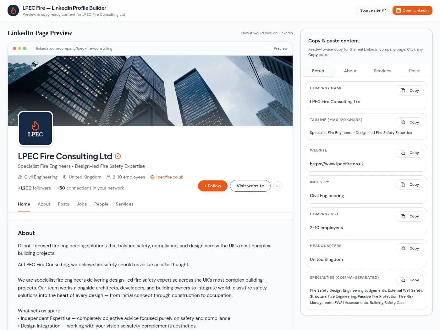 LPEC Fire LinkedIn Profile