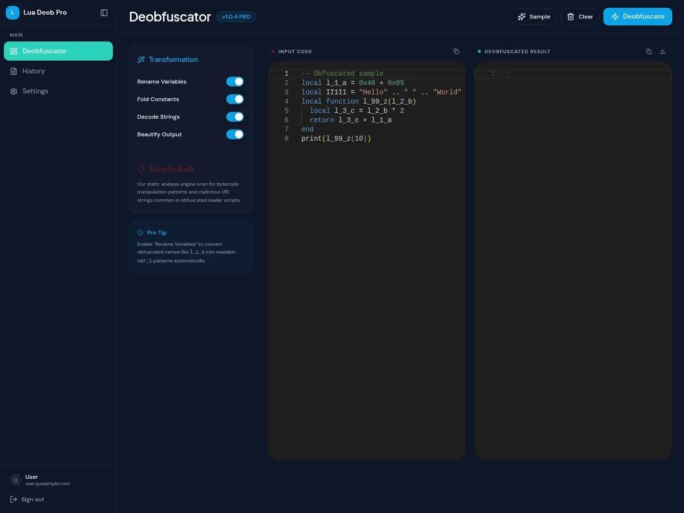Lua Deobfuscator Pro