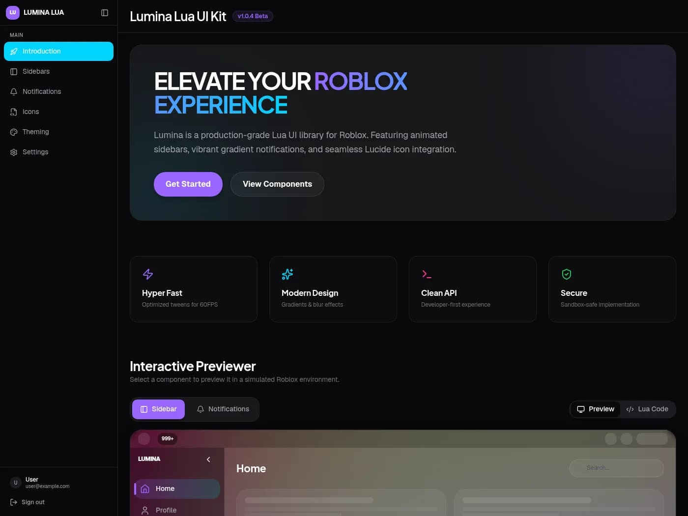 Lumina Lua UI Kit
