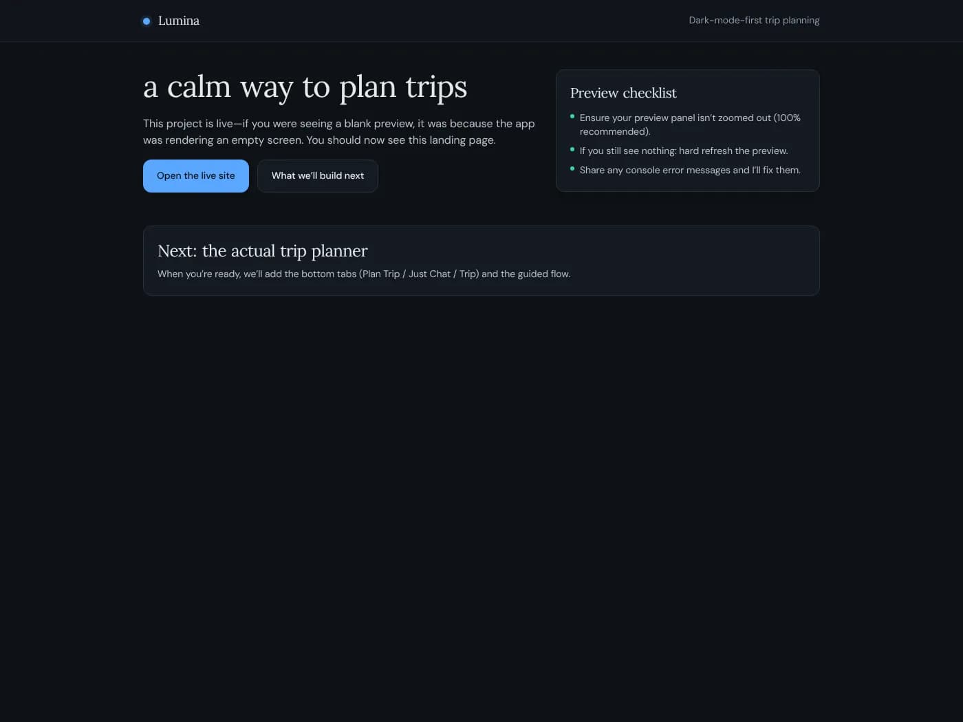 Lumina Trip Planner