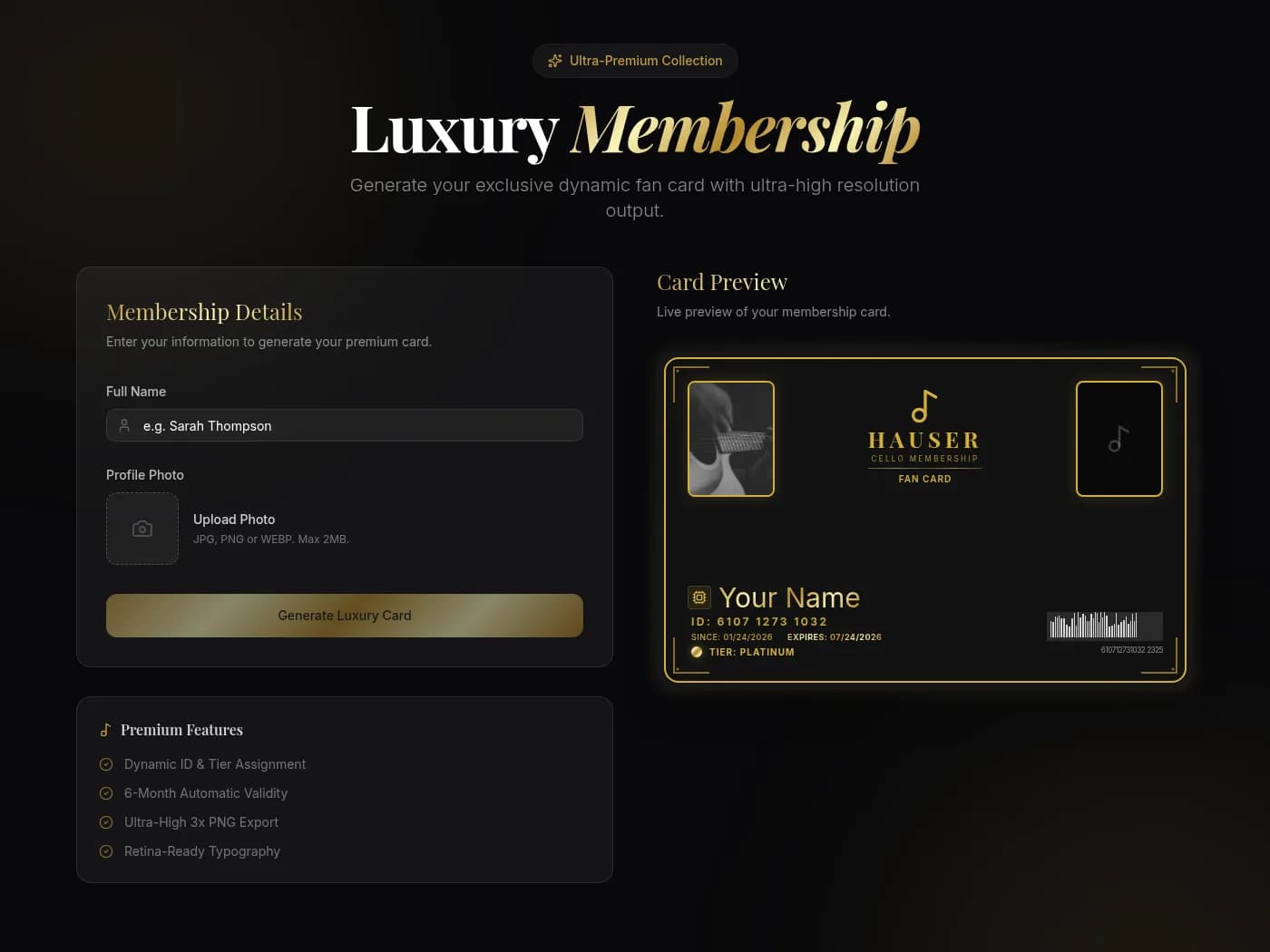 Luxury Membership Card App