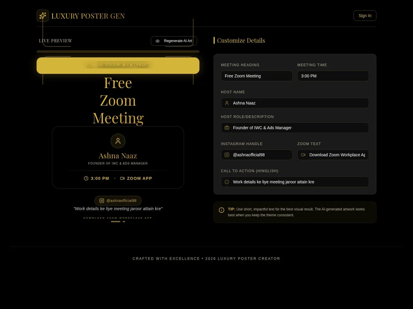 Luxury Zoom Poster Generator