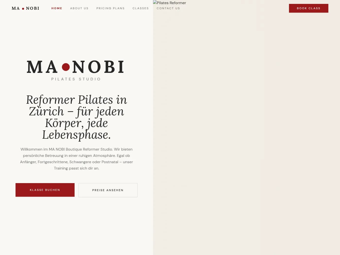 MA NOBI Pilates Website