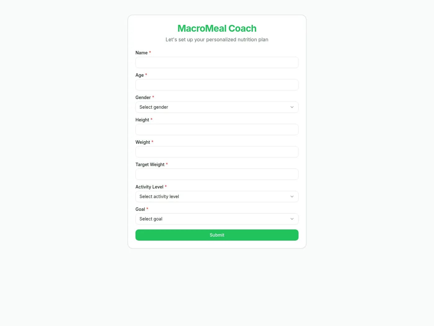 MacroMeal Mobile Coach