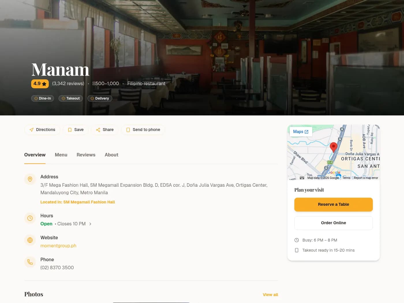 Manam Restaurant Finder