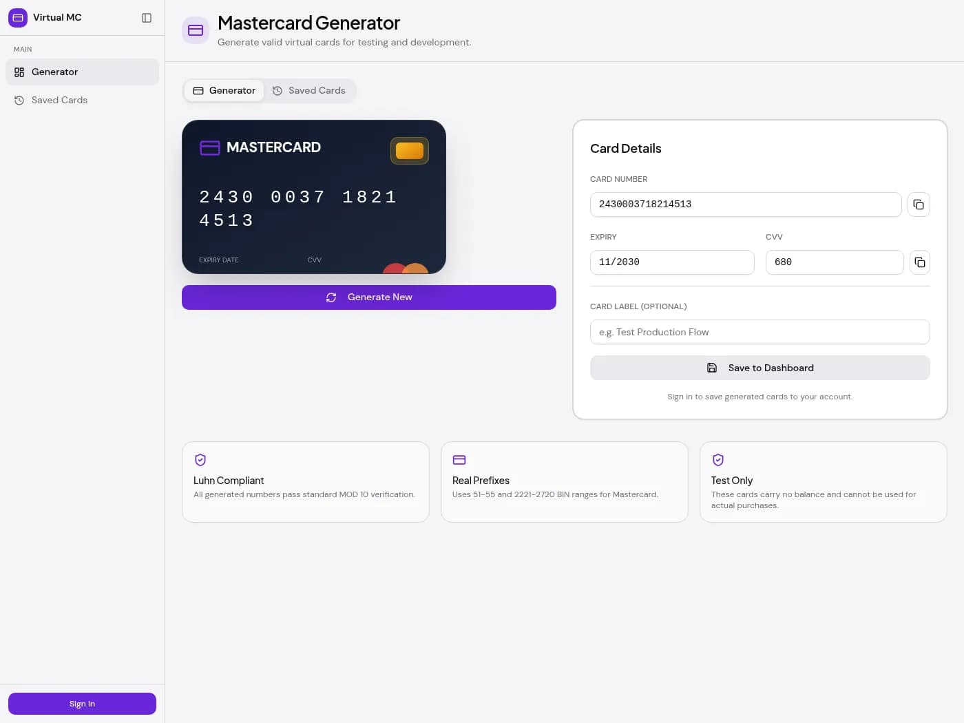 Virtual Mastercard Generator