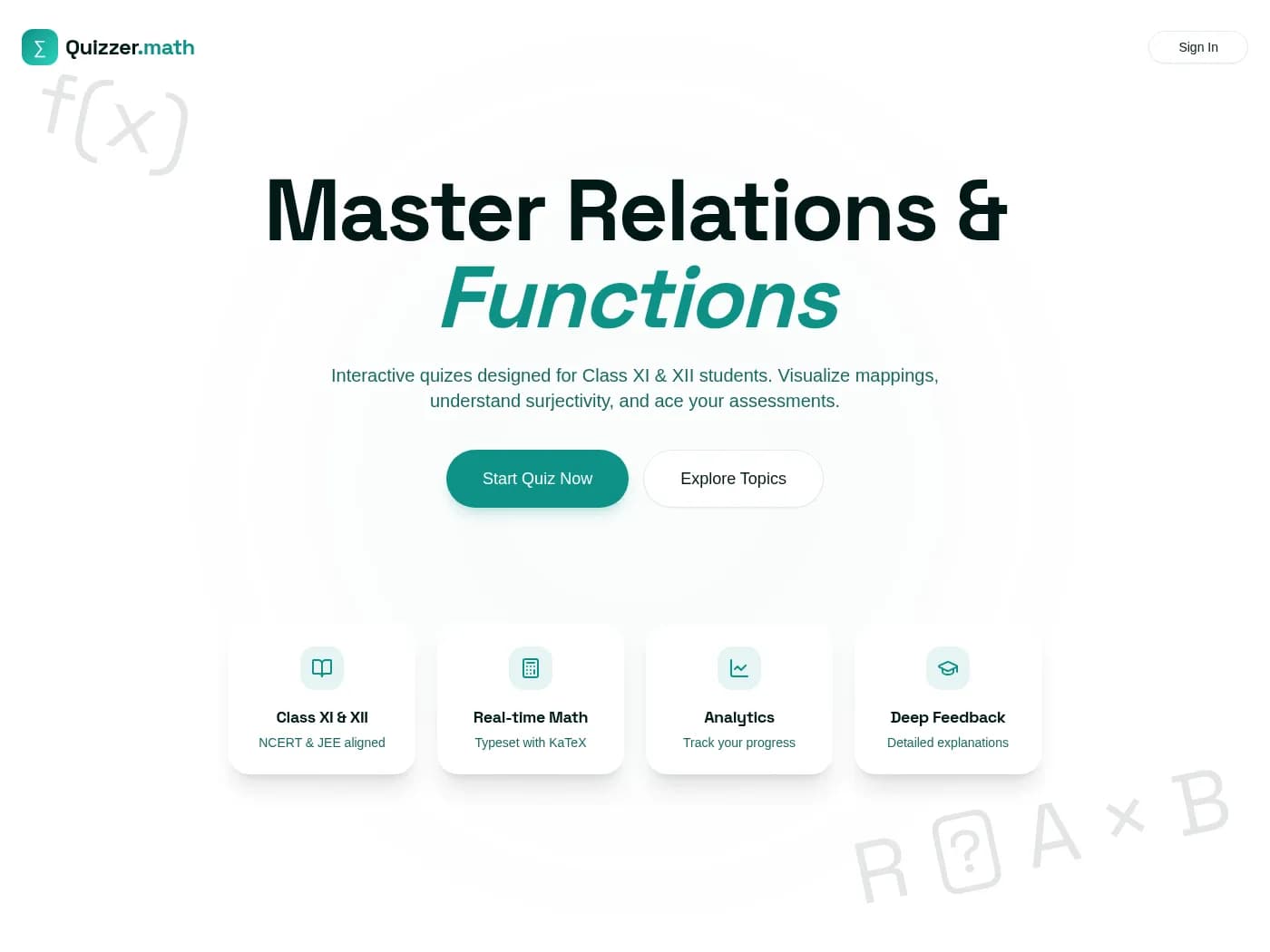 Relations & Functions Quizzer