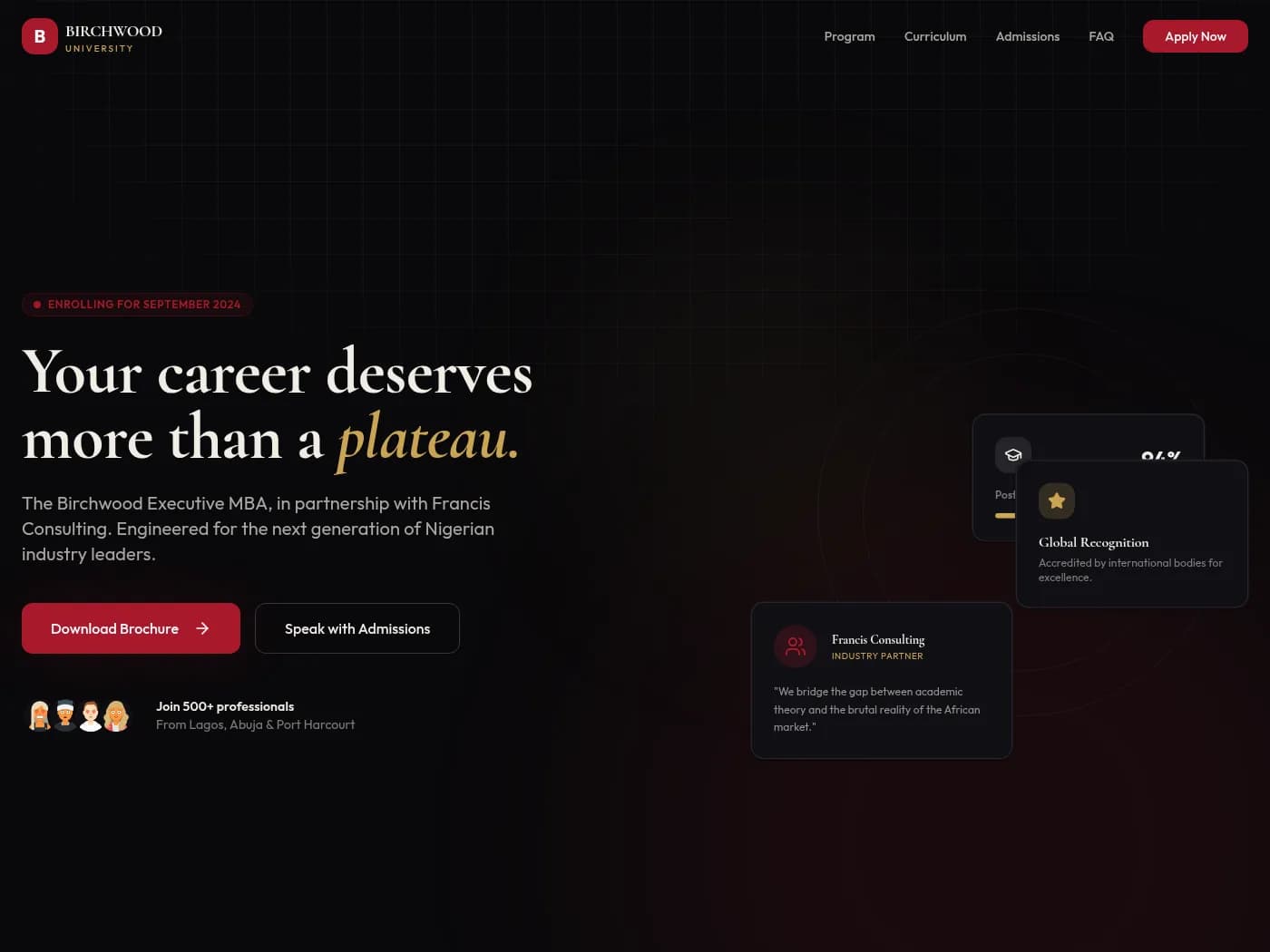 MBA Elevate Landing Page