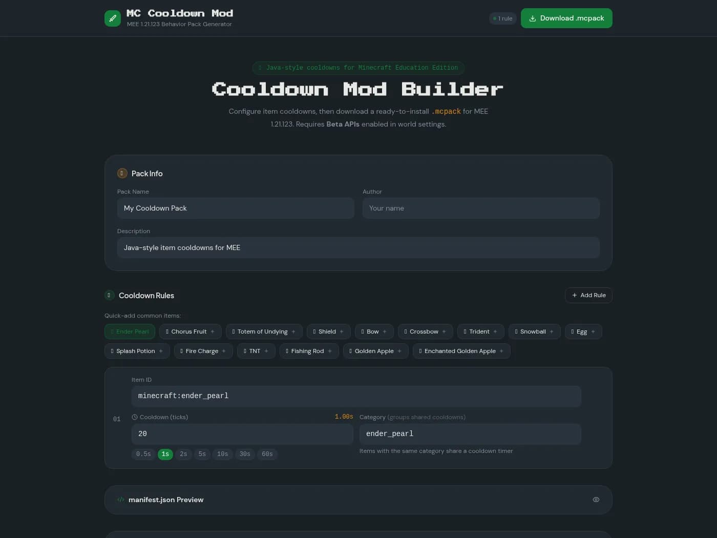 Minecraft Cooldown Mod