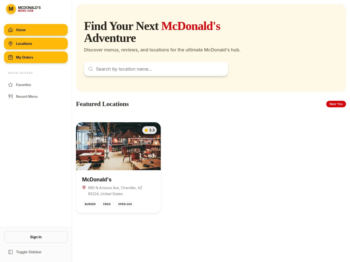 McDonald's Menu Hub