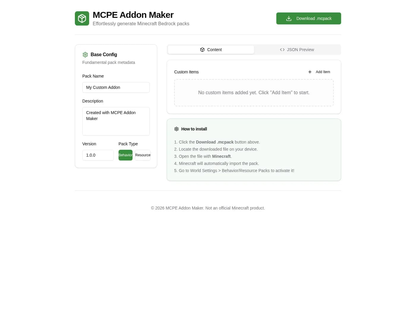 MCPE Addon Maker