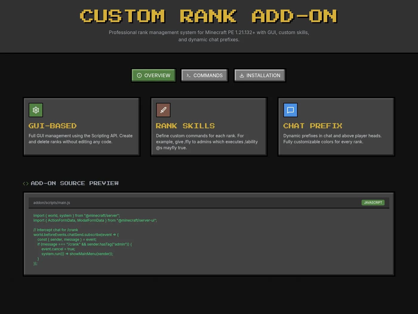 MCPE Custom Rank Add-On