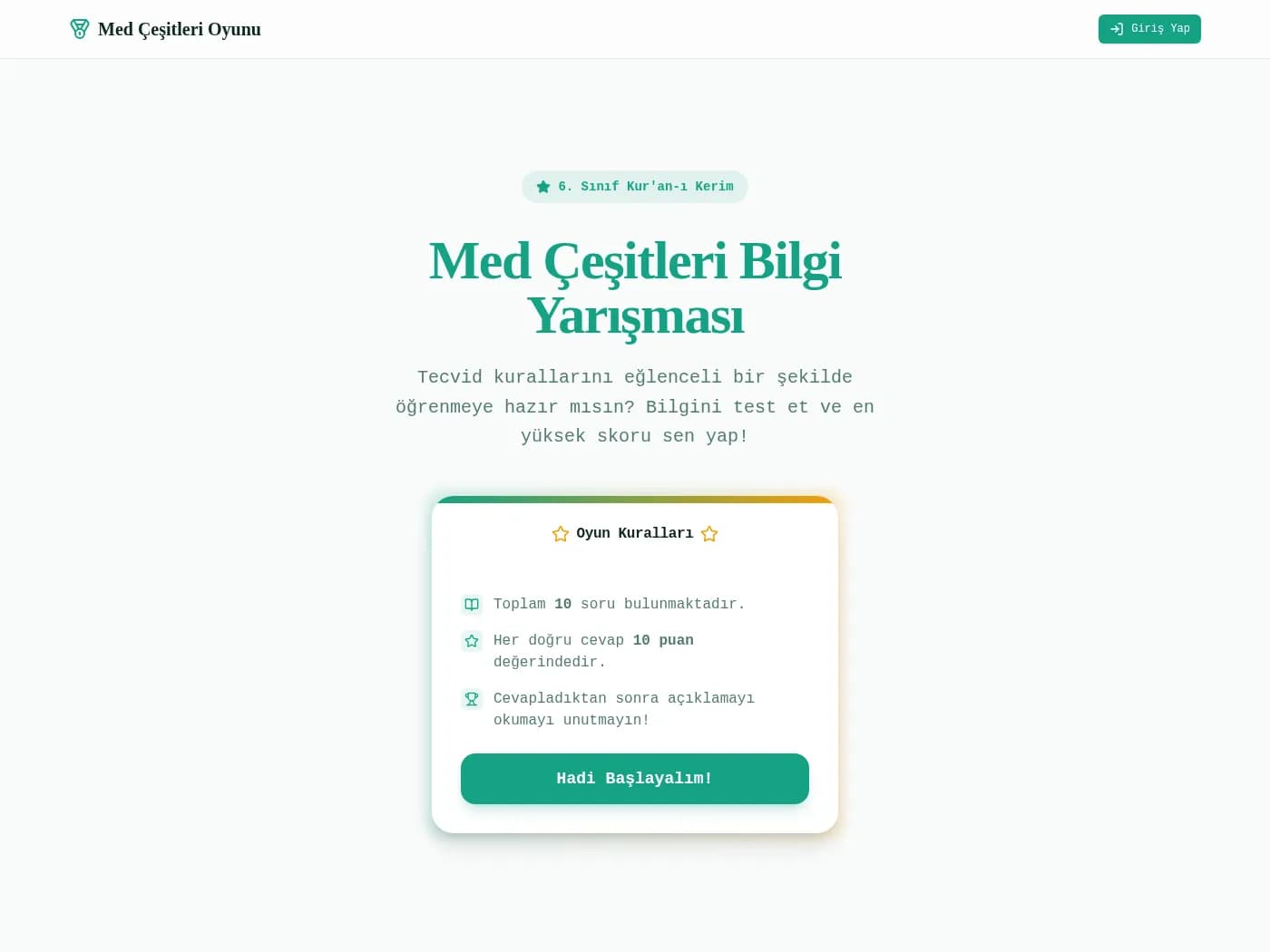 Med Çeşitleri Quiz Game