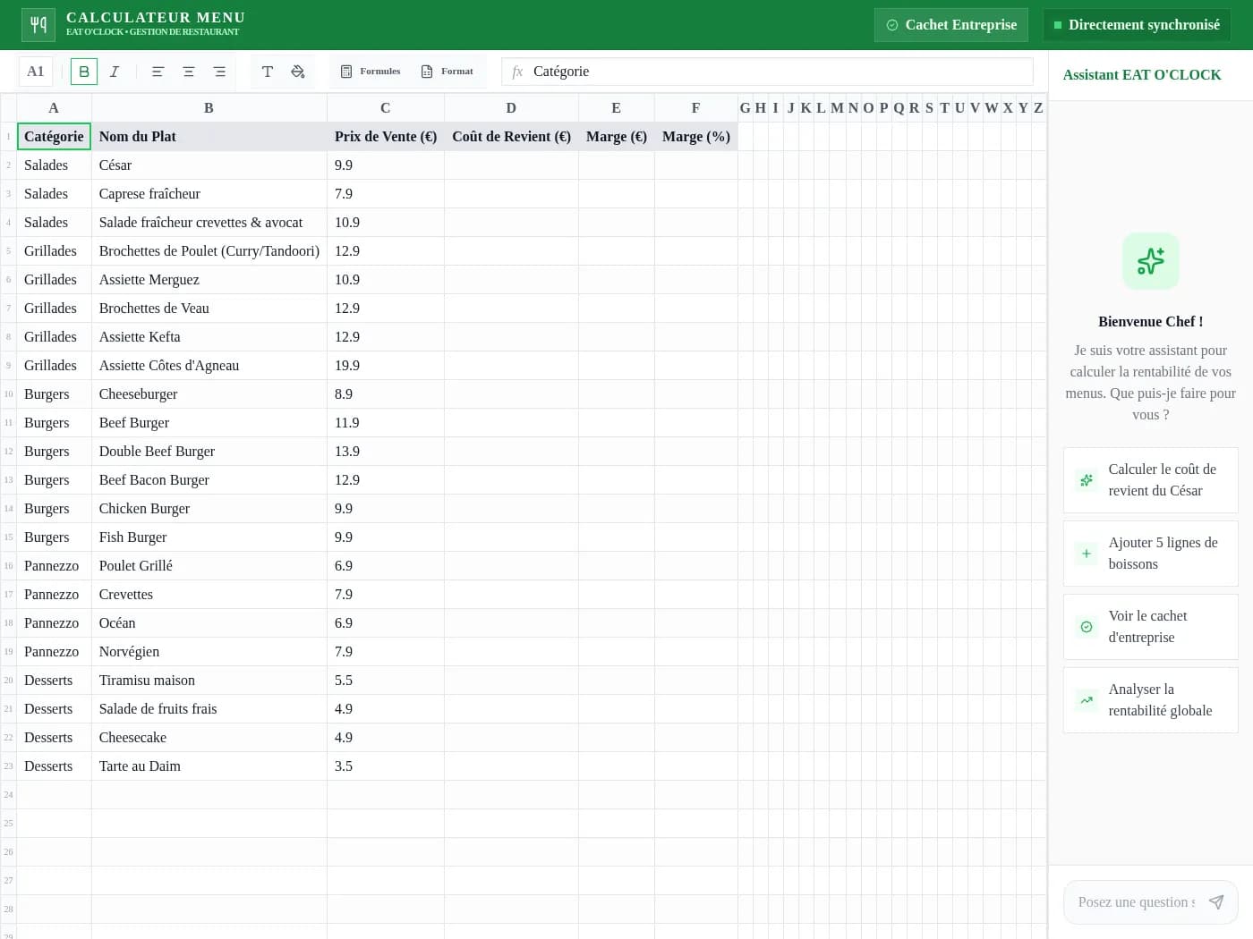 Menu Cost Calculator