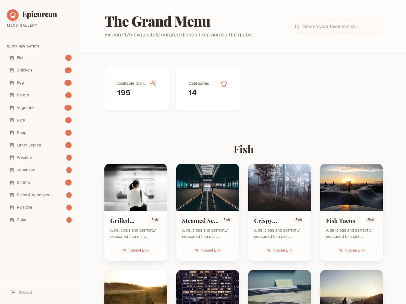 Epicurean Menu Gallery