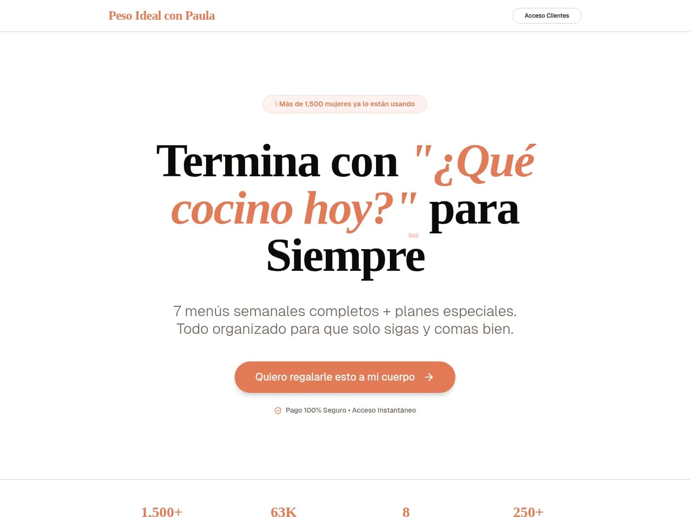 Menu Offer Landing Page