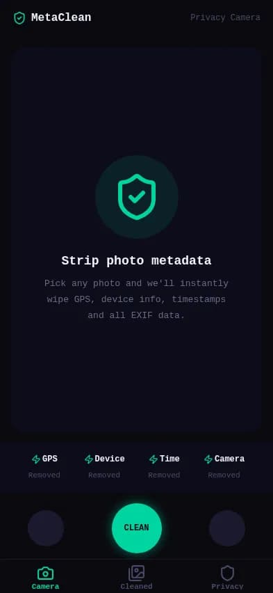 MetaClean Camera