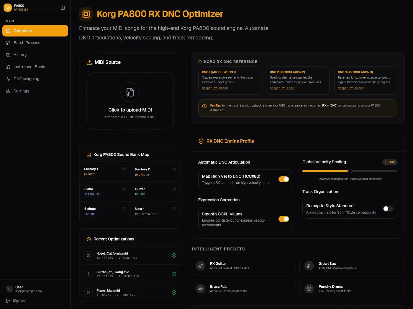 Midi Optimizer for Korg PA800
