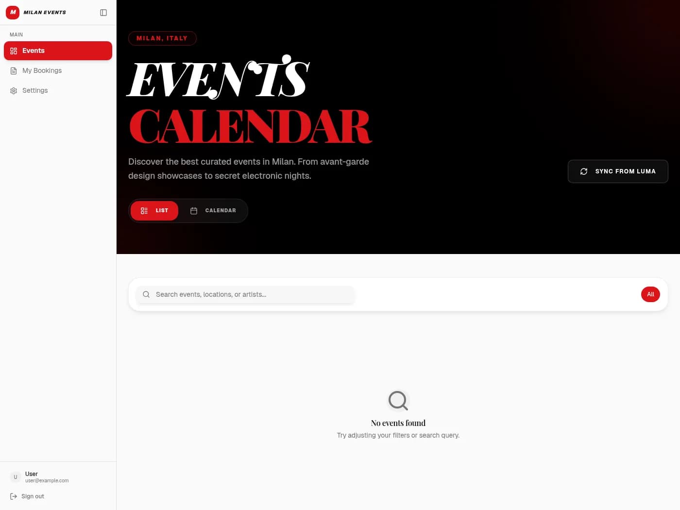 Milan Events Calendar