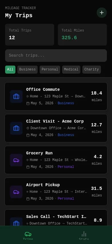 Mileage Tracker App