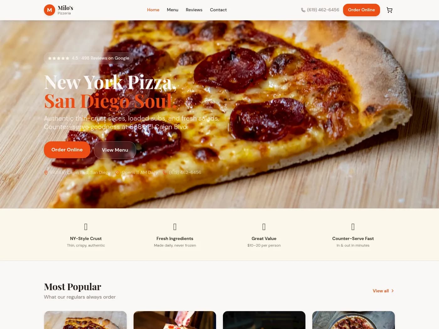 Milo's Pizzeria Online