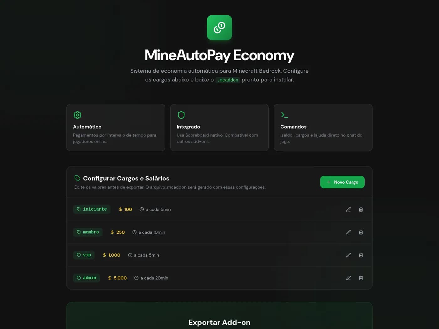 MineAutoPay Economy Mod
