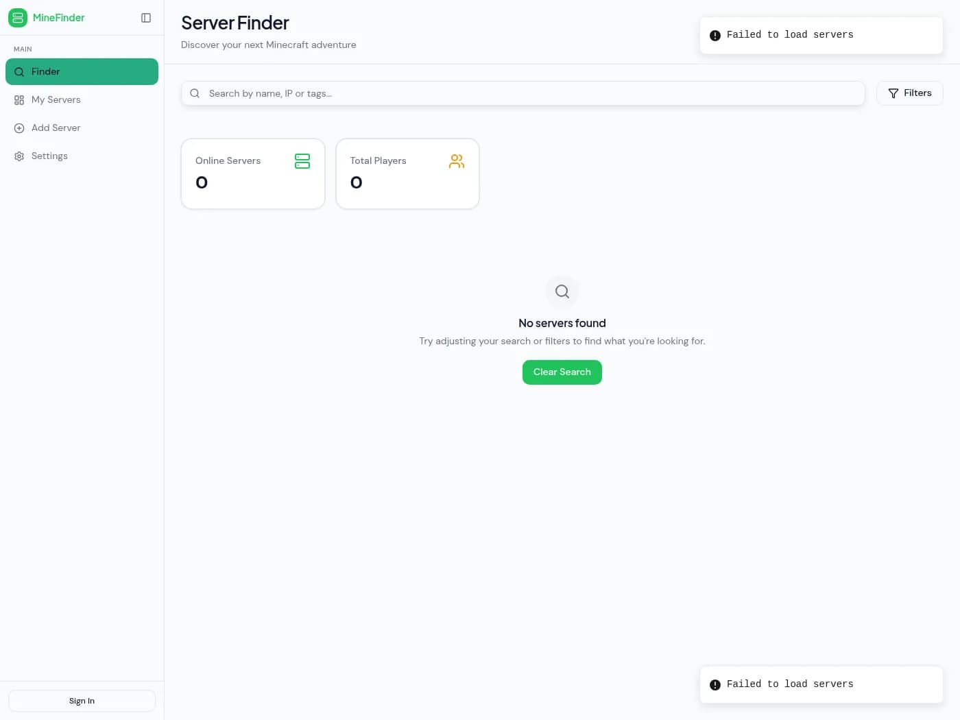 Minecraft Finder UI