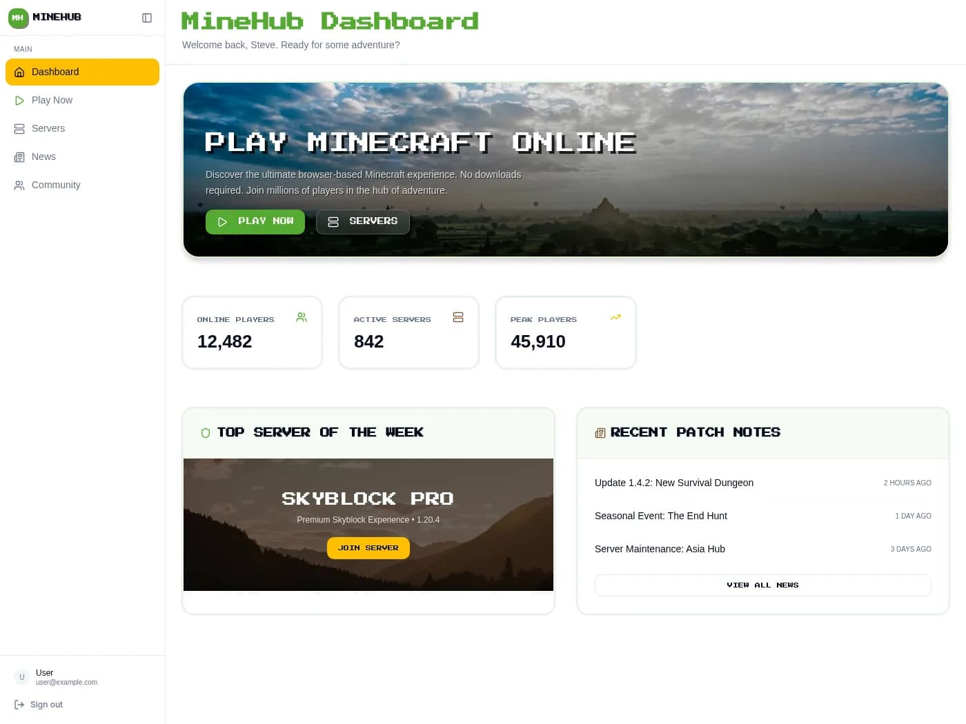 Minecraft Web Game Hub