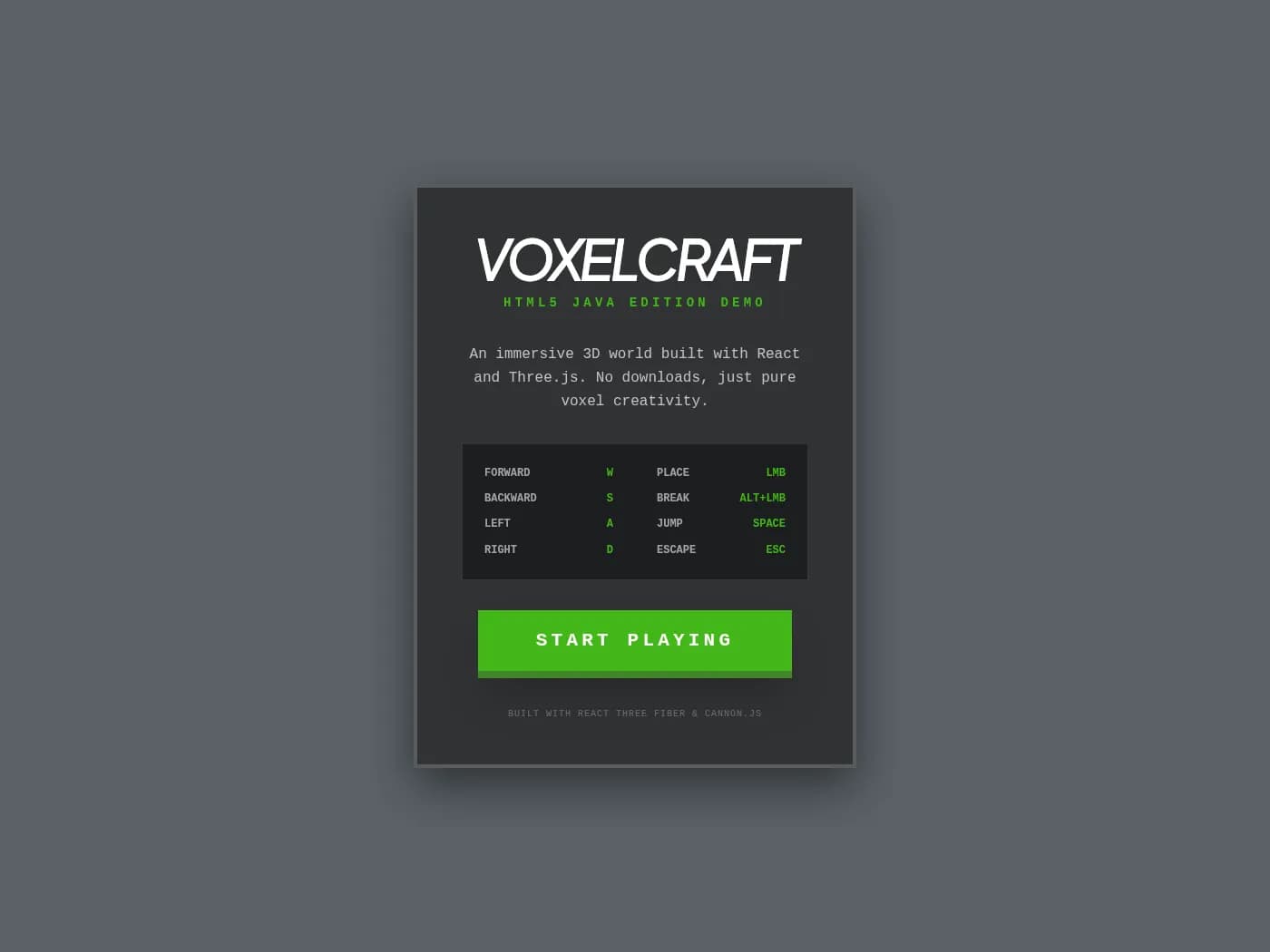 Minecraft Java HTML Demo