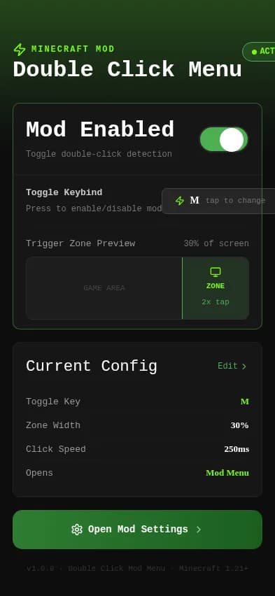 Double Click Mod Menu