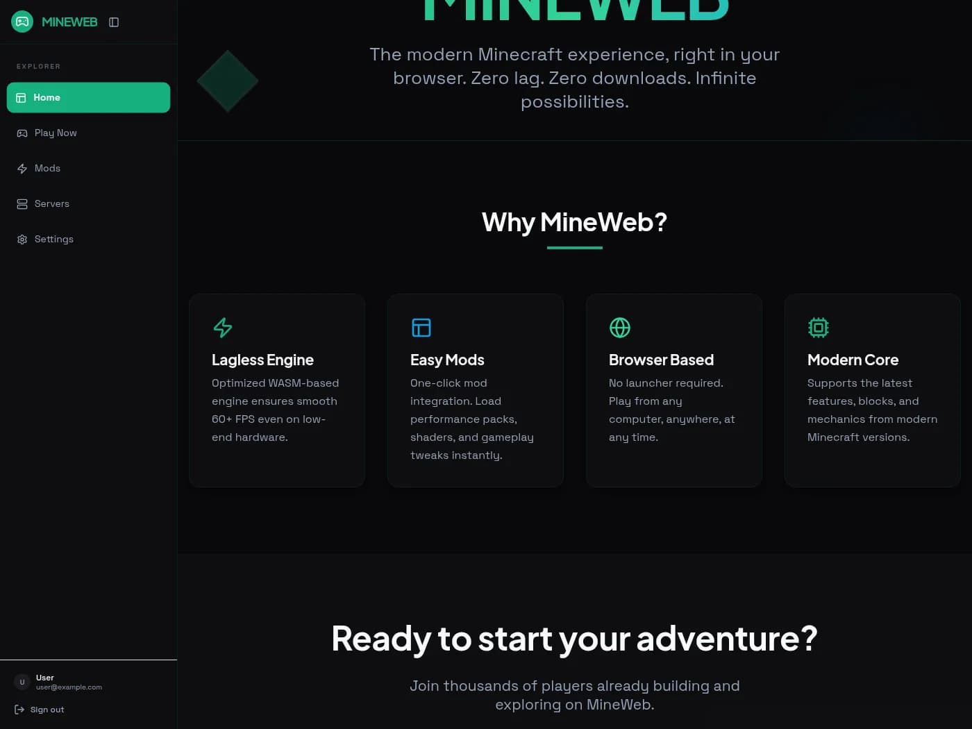 Lagless Minecraft Web
