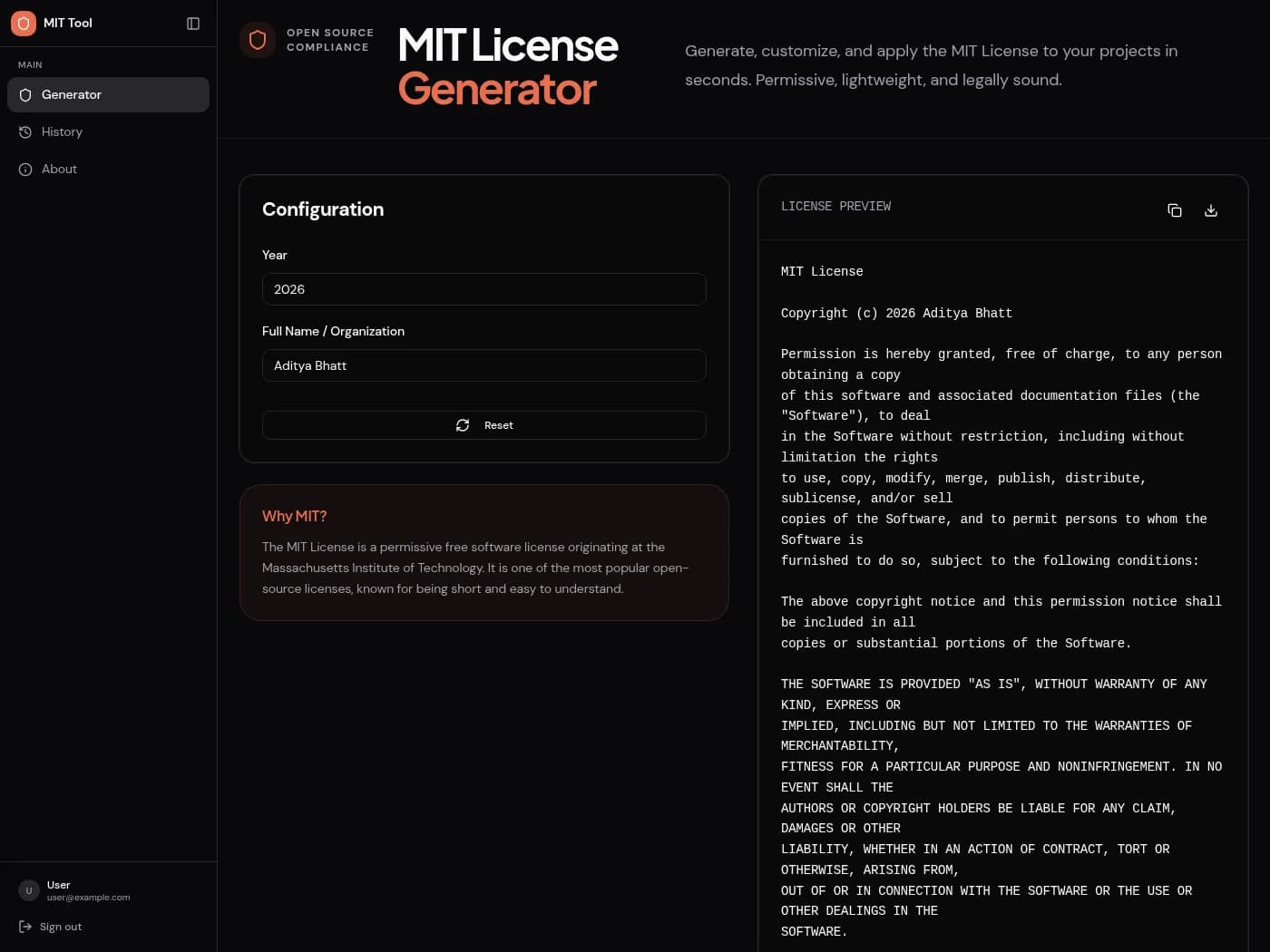 MIT License Template Tool