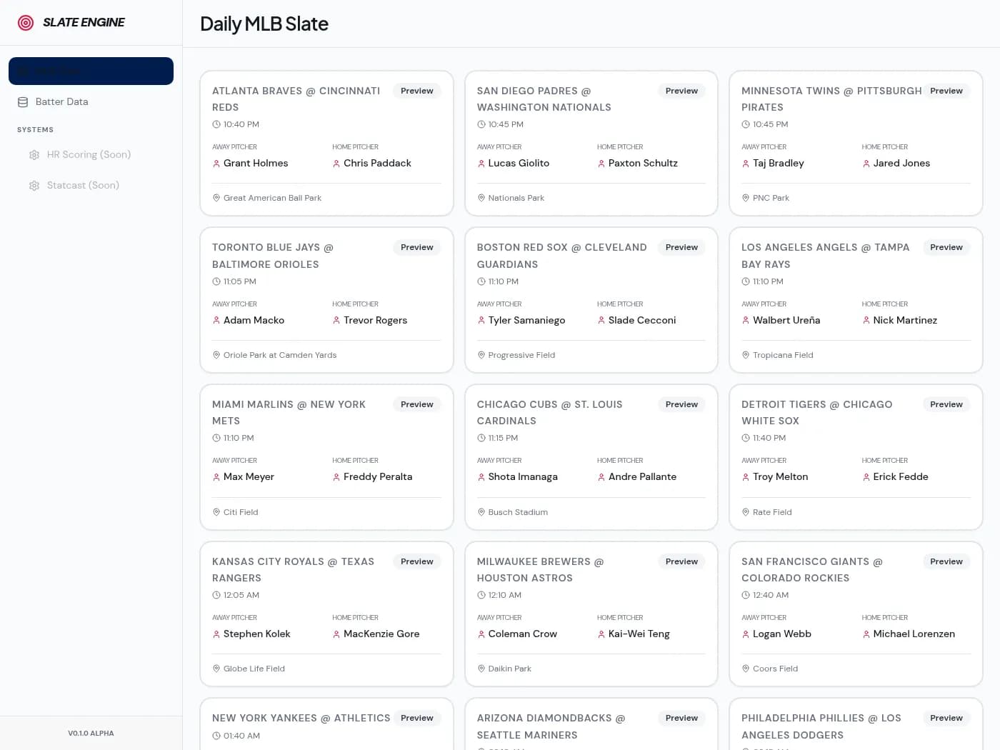 MLB Slate Engine