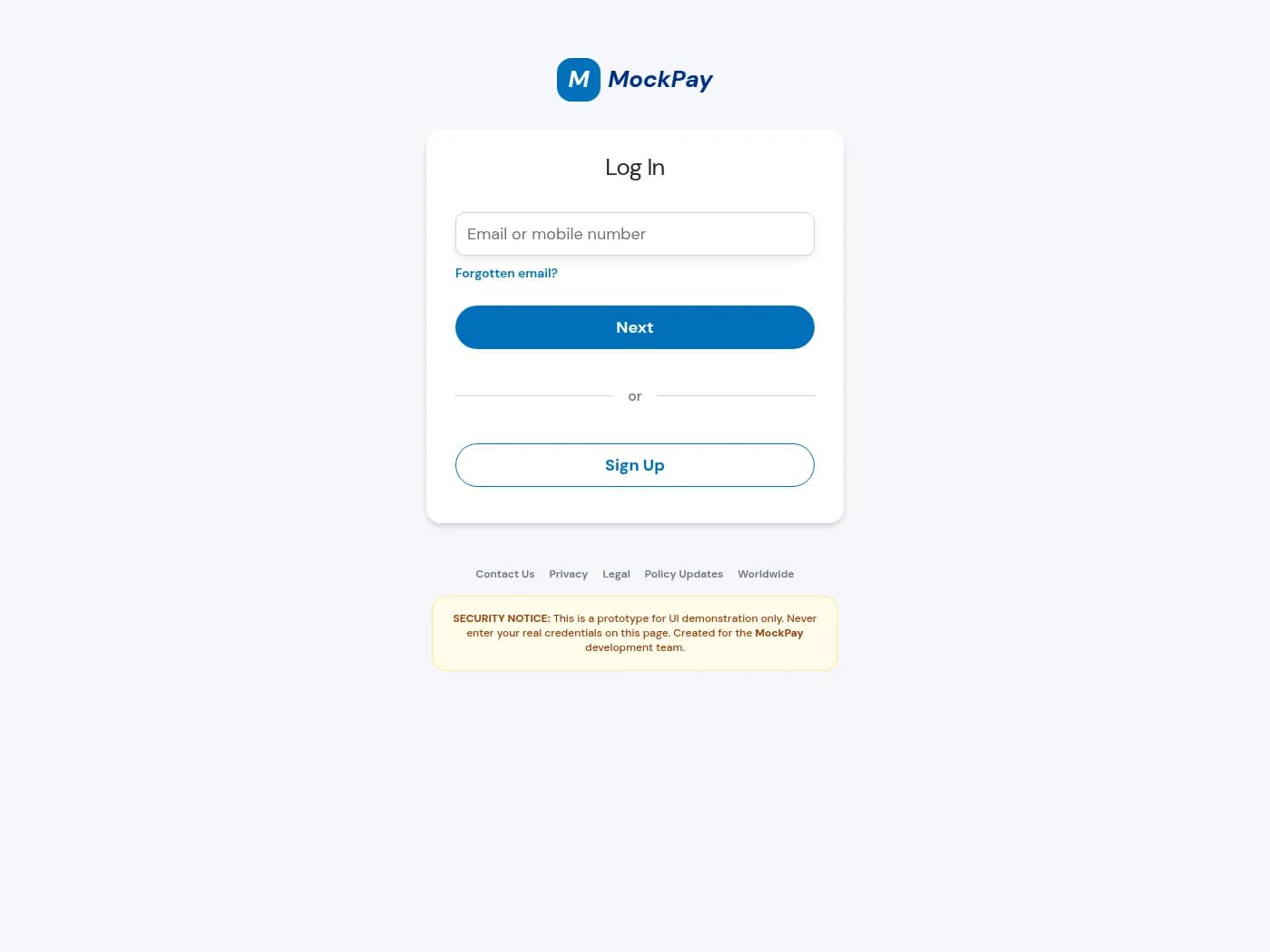 MockPay Login Demo