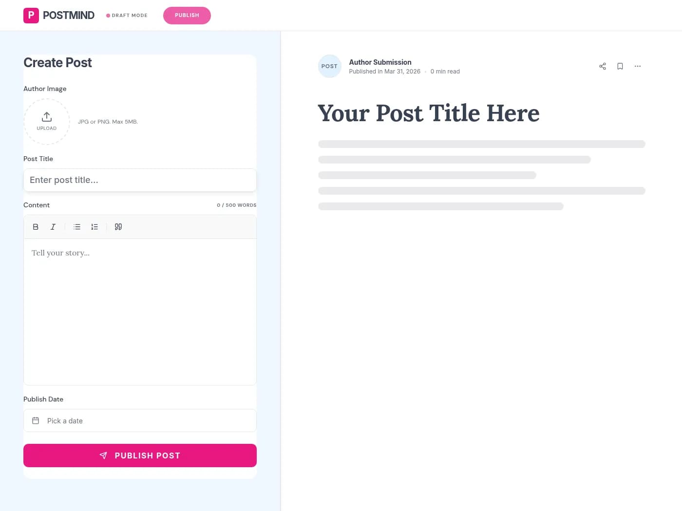 Modern Blog Post Form